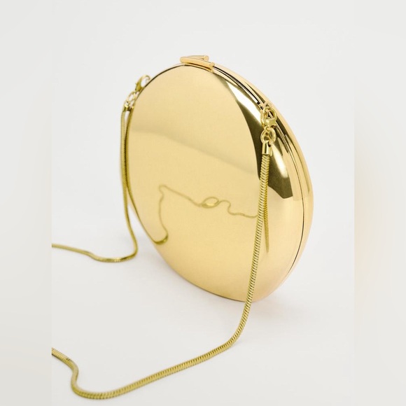 Zara | Bags | Nwt Zara Golden Metallic Oval Shaped Box Bagminaudiere ...